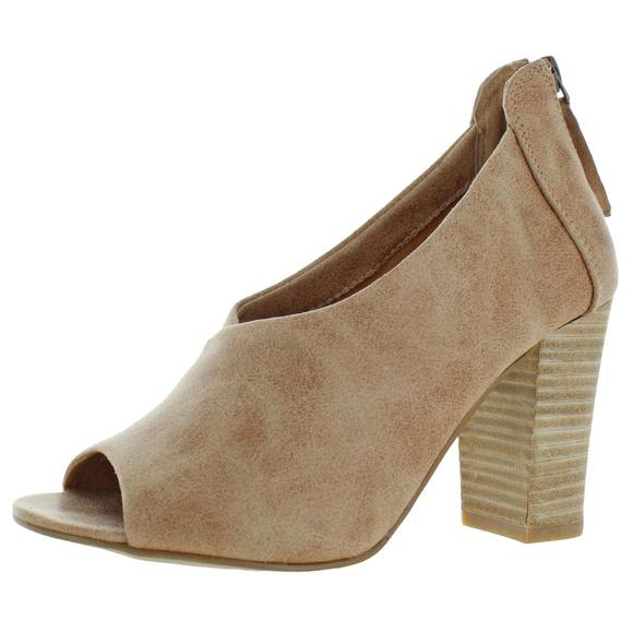 Very G | Shoes | Very G Womens Swoop Beige Faux Leather Distressed Heel ...